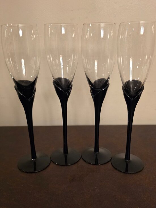 Colony | Dining | Champagne Flutes Sleek Black Stem Colony Set Of 4 ...